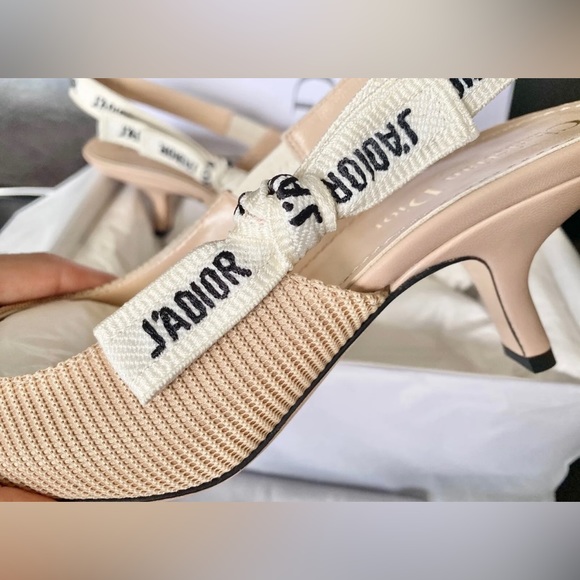 Dior | Shoes | Christian Dior Jadior Fabric Ribbon Beige Kitten Heel ...